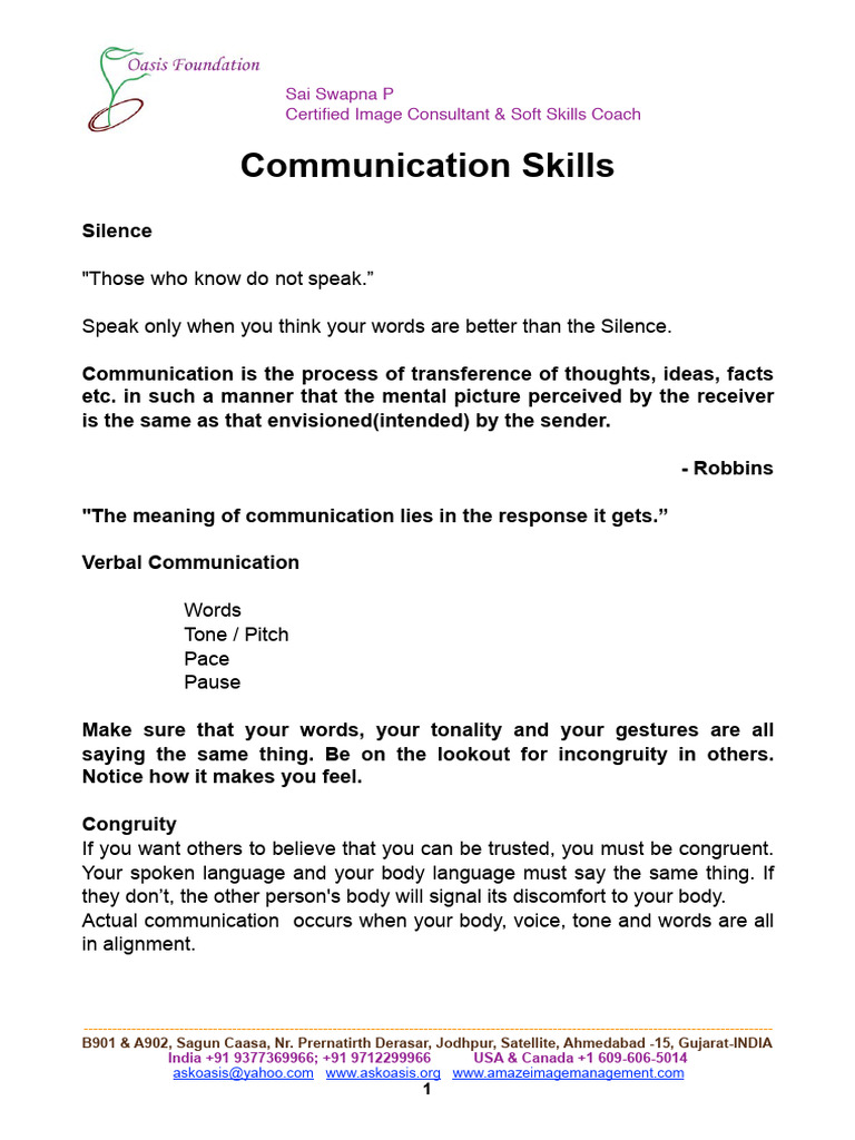 Communication Skills Notes | PDF | Communication | Nonverbal Communication