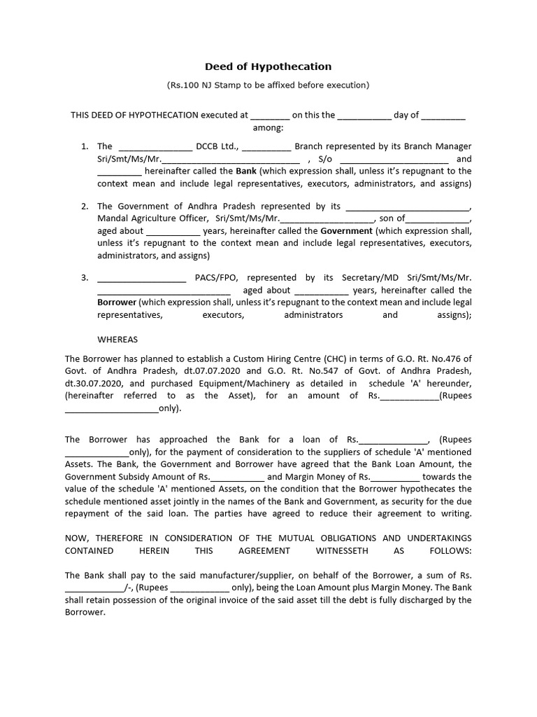 Deed of Hypothecation | PDF | Interest | Debt