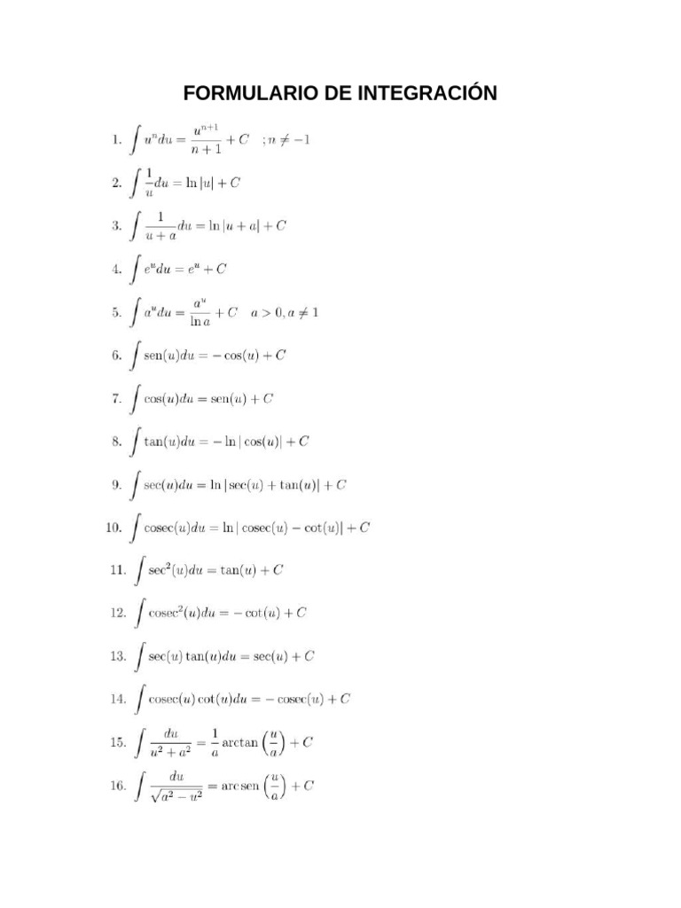Formulario de Integrales | PDF