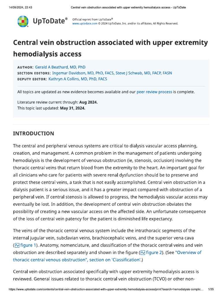 Central vein obstruction associated with upper extremity hemodialysis ...
