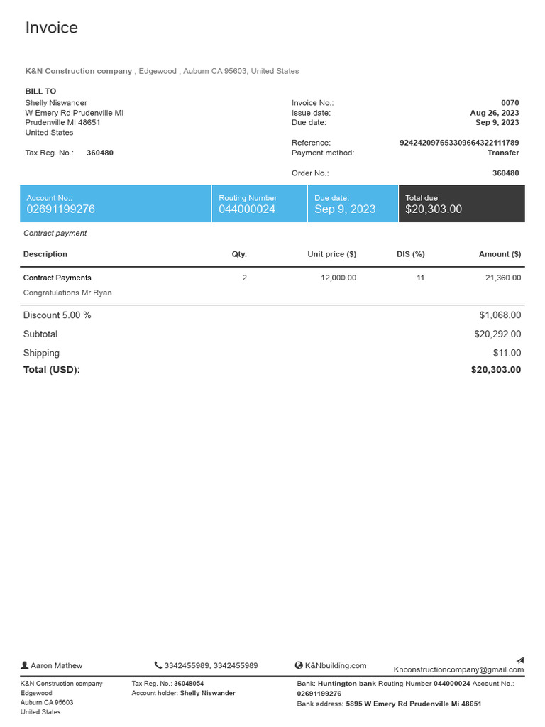 Invoice 0070 | PDF | Invoice | Accounting