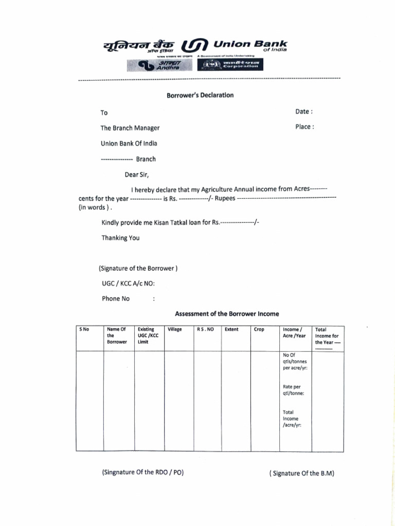 Kisan thathkal barrower Income declaration | PDF