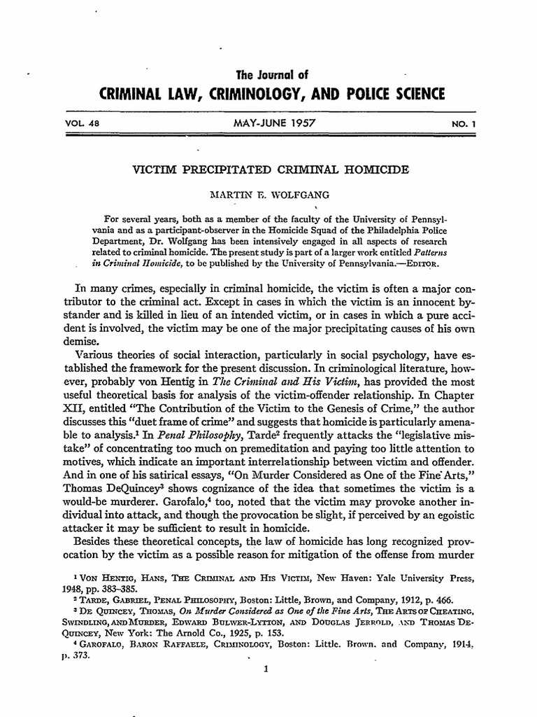 Victim-Precipitated Homicide Analysis | PDF | Crimes | Crime & Violence