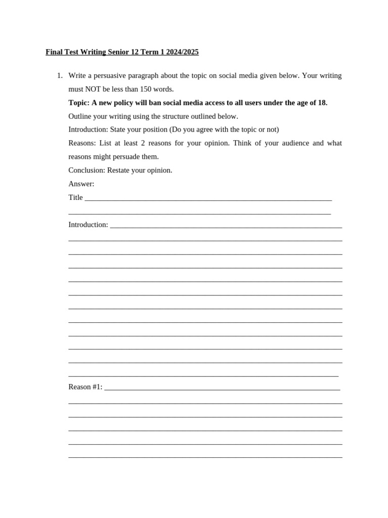 Senior Writing Test: Social Media Policy | PDF | Human Communication