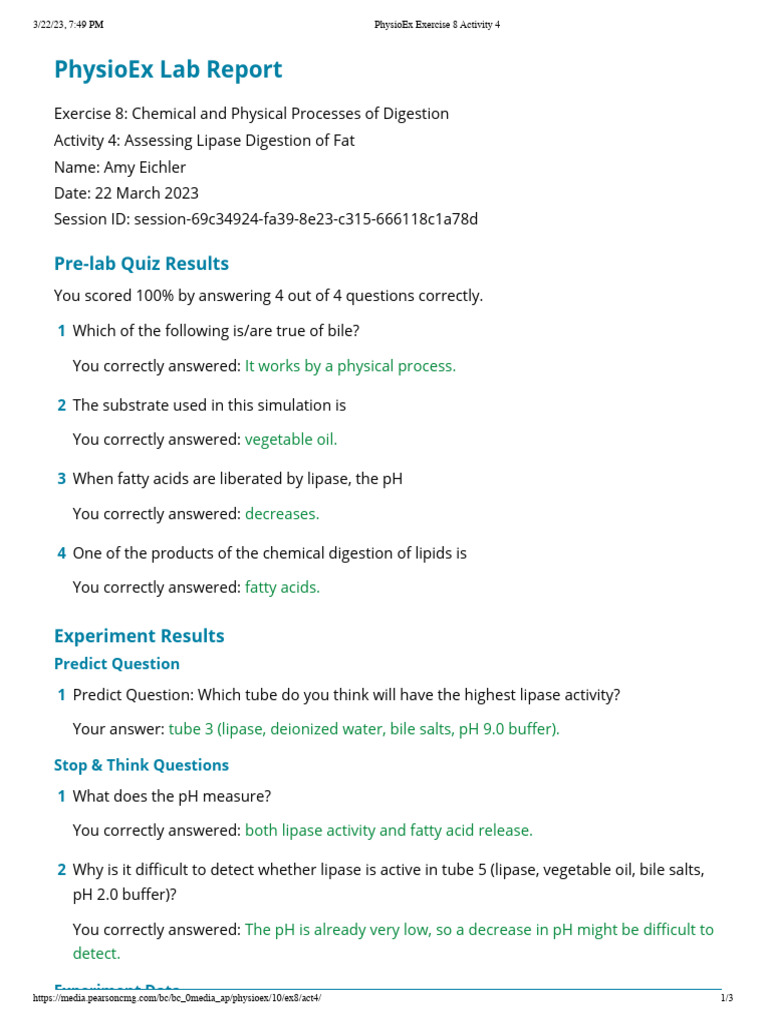 PhysioEx Exercise 8 Activity 4 | PDF | Bile | Pancreas