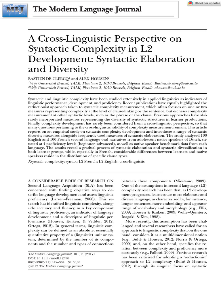 句法复杂性发展（2017） | PDF | Second Language | Syntax
