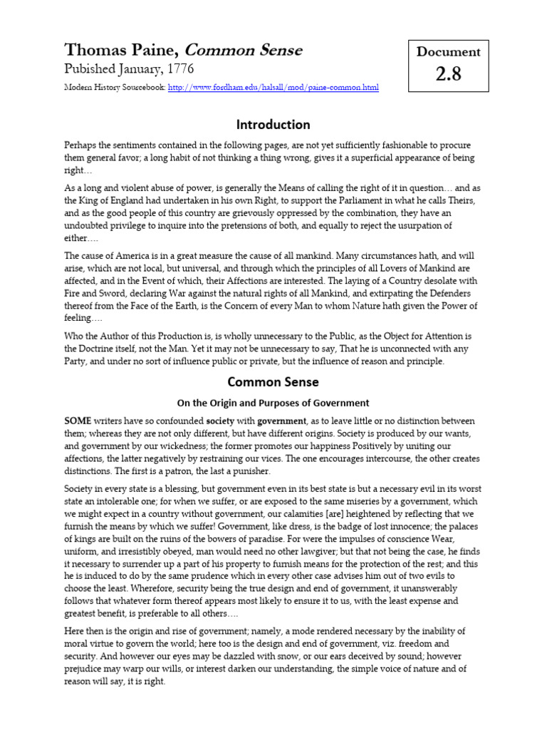 Thomas Paine's Common Sense Analysis | PDF | Samuel