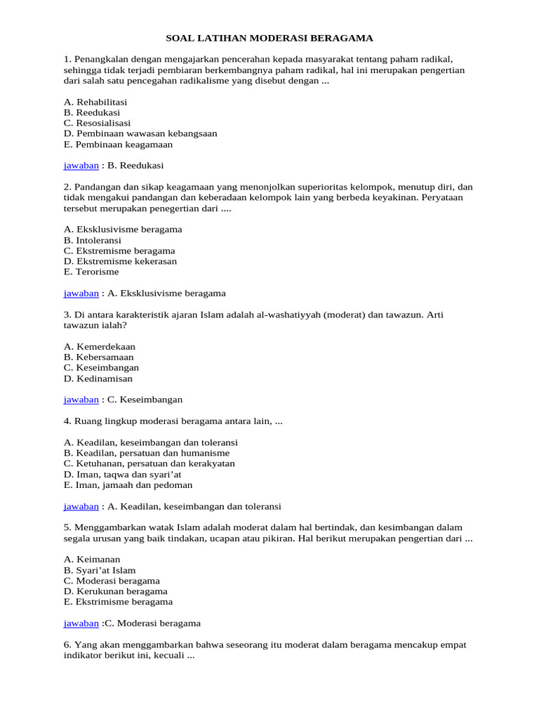 Soal Latihan Moderasi Beragama | PDF