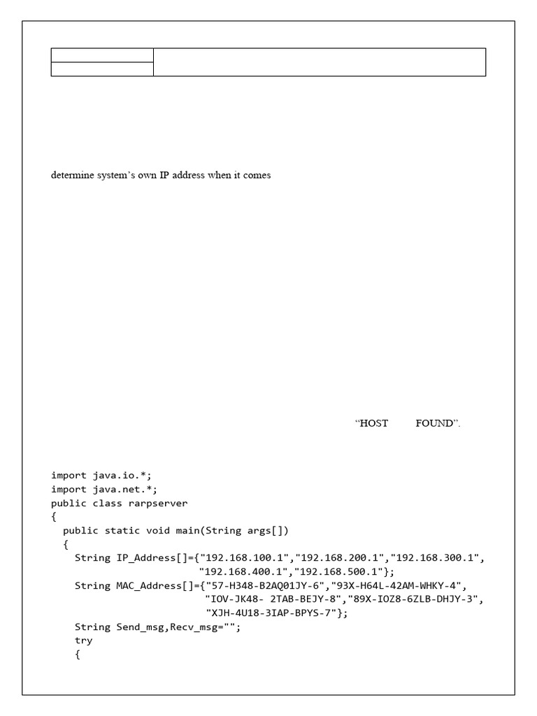 RARP protocol | PDF | Ip Address | Network Architecture