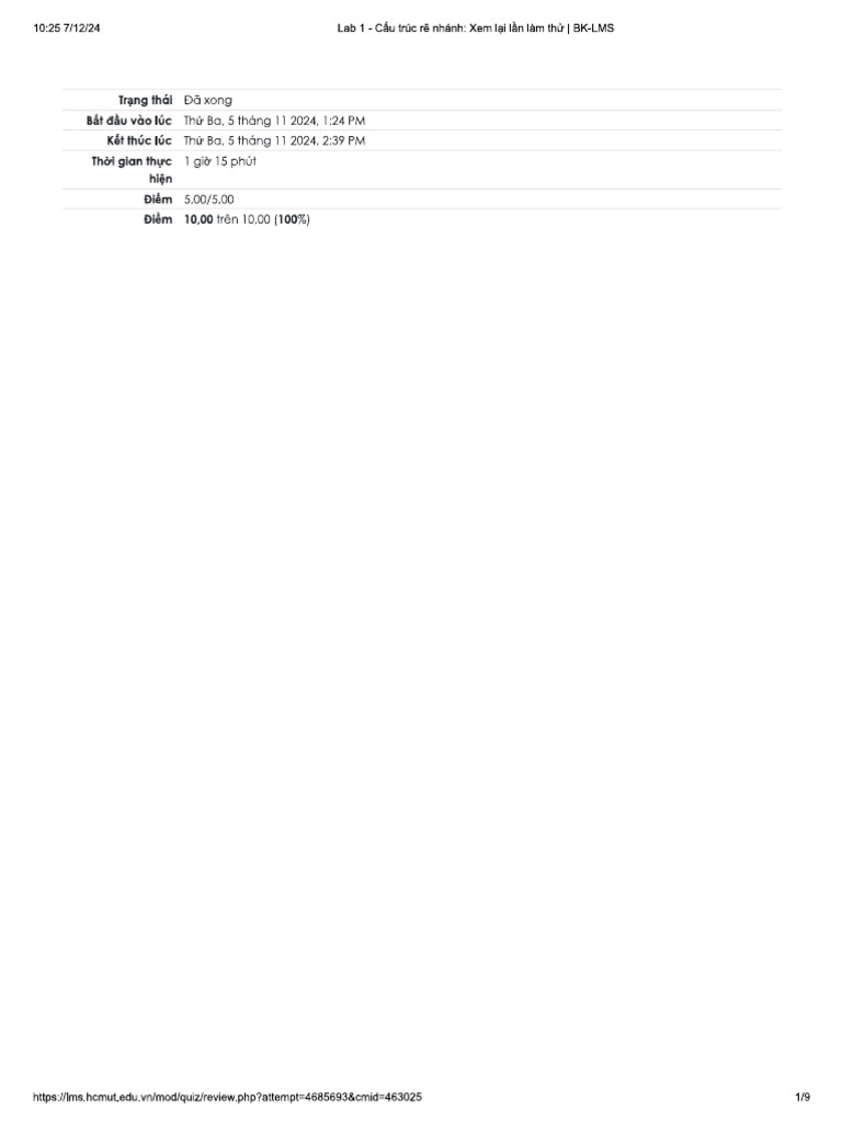 Lab 1 Cau truc re nhanh | PDF