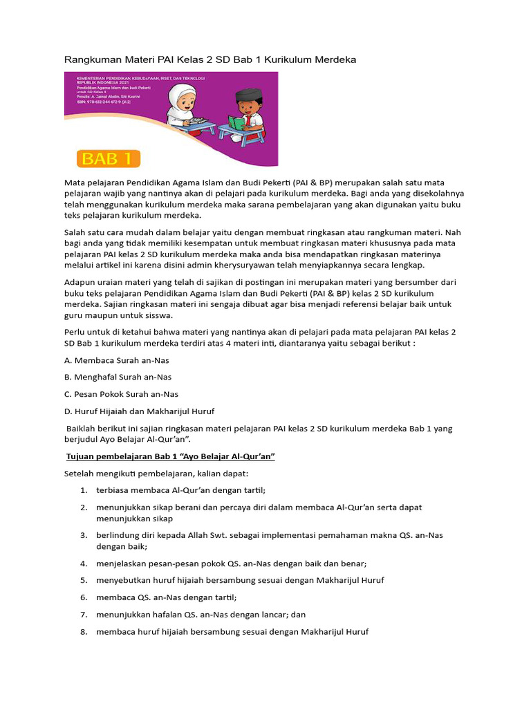 Rangkuman Materi PAI Kelas 2 SD Bab 1 Kurikulum Merdeka | PDF