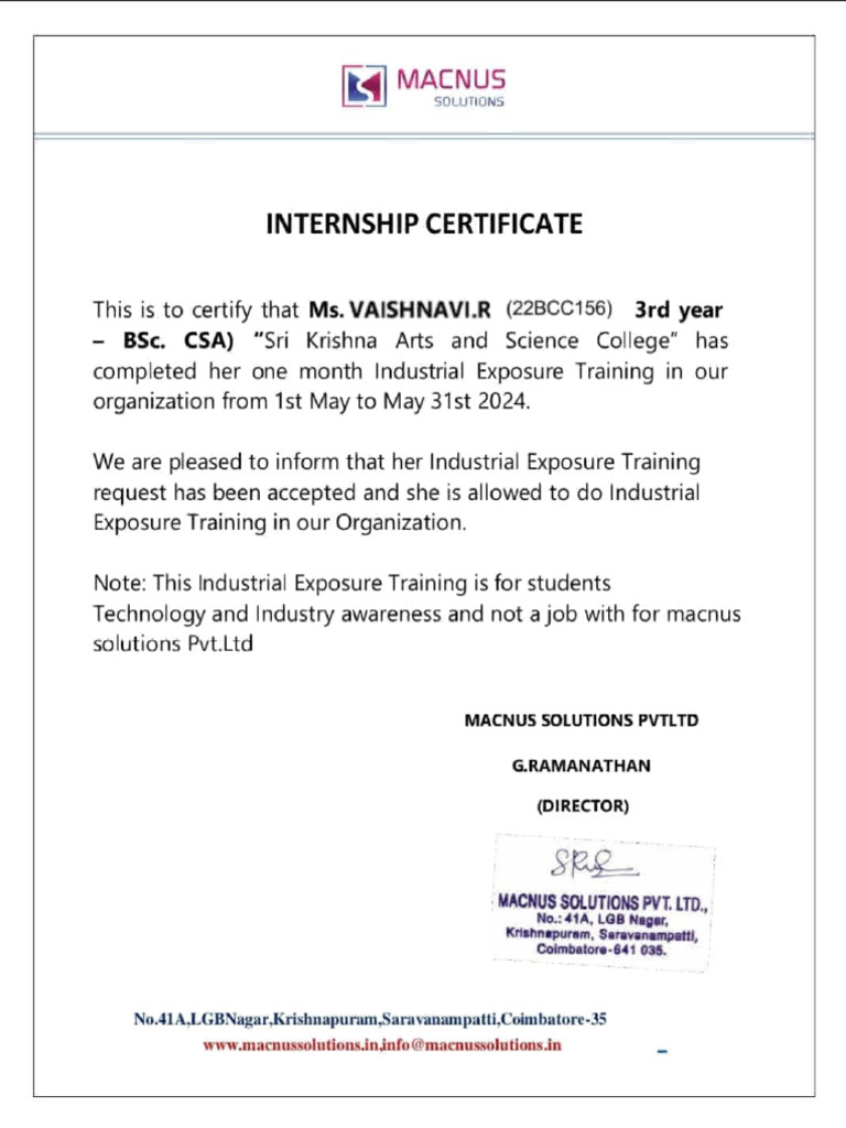 Internship Completion Letter | PDF