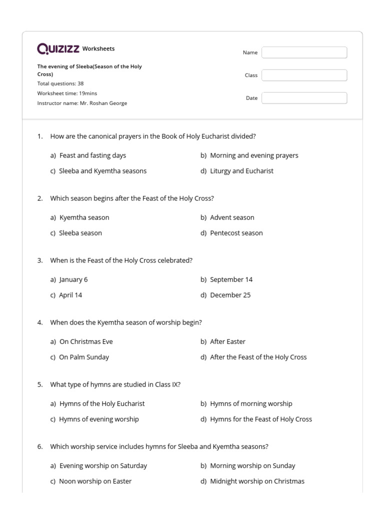 The evening of Sleeba(Season of the Holy Cross) _ Quizizz | PDF | Jesus ...