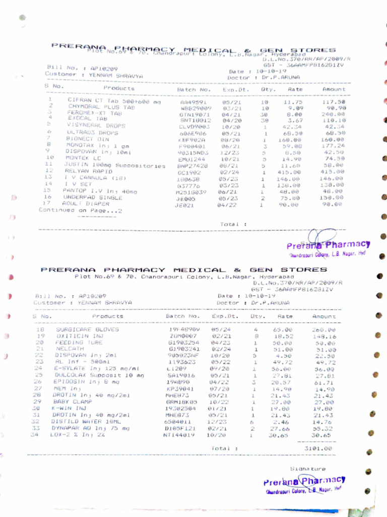 Pharmacy Bill | PDF