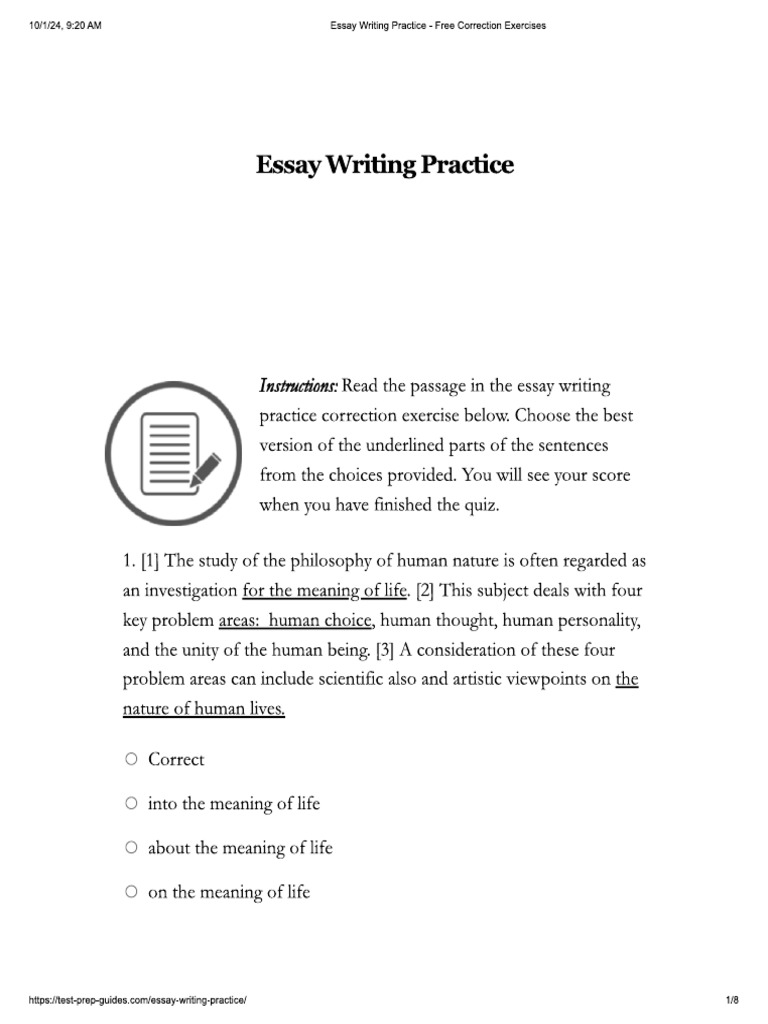 Essay Writing Practice - Free Correction Exercises | PDF