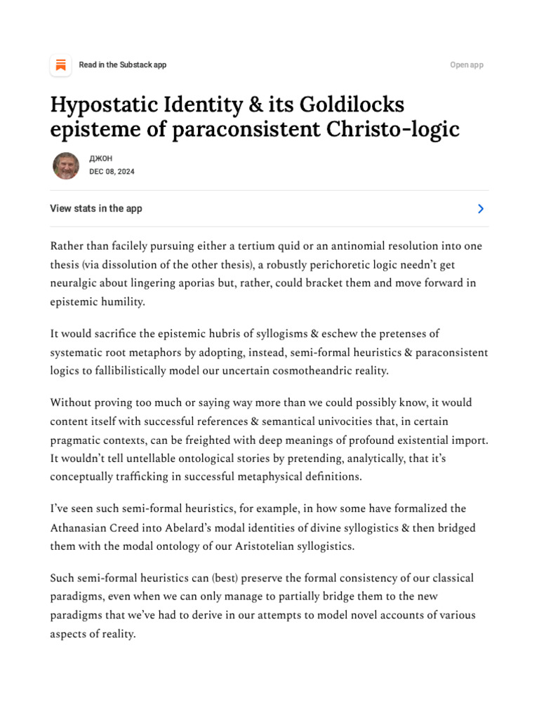 Hypostatic Identity in Christo-Logic | PDF | Logic | Reality