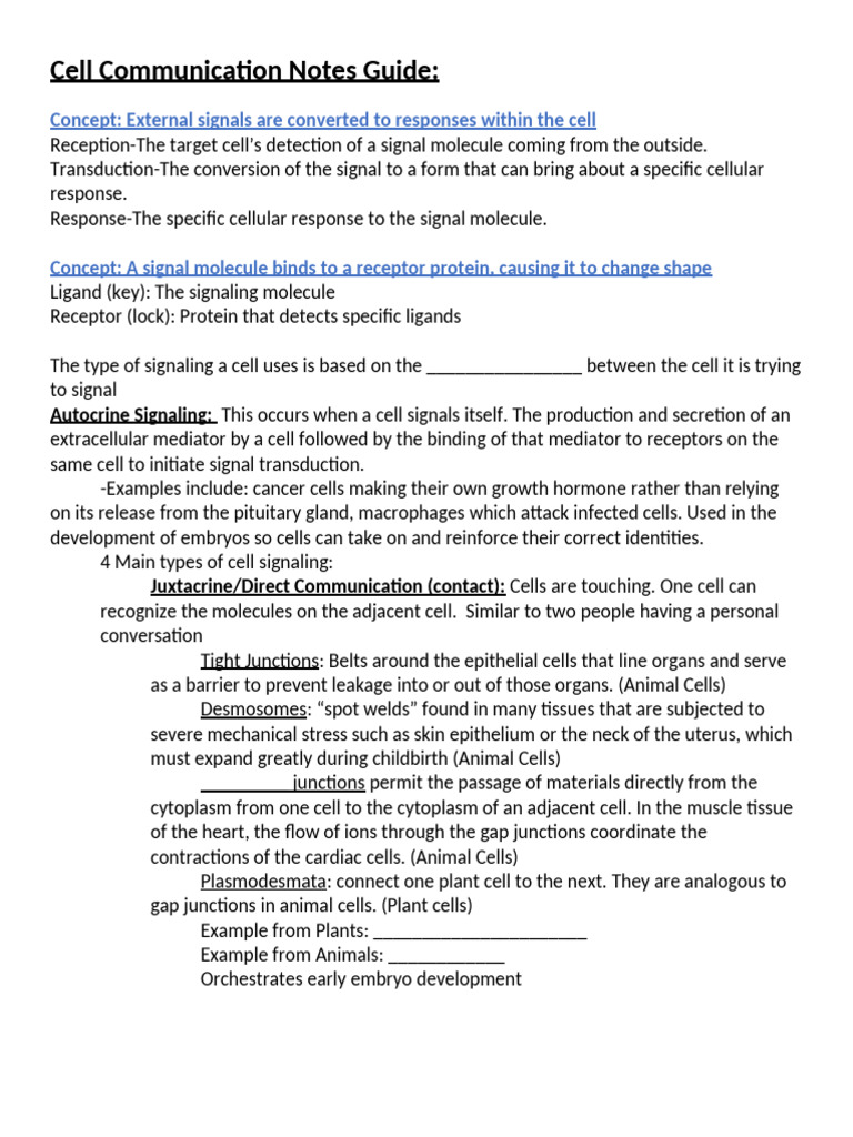 Cell+Communication+Notes | PDF | Cell Signaling | Signal Transduction
