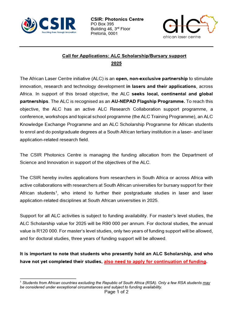 Alc Bursary Information | PDF | Science