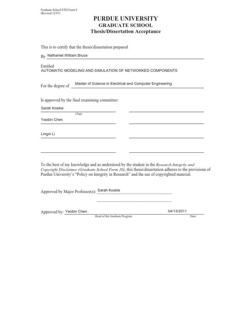 Purdue University: Graduate School Thesis/Dissertation Acceptance | PDF ...