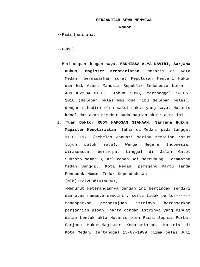 Perjanjian Sewa Menyewa Adis Salinan | PDF