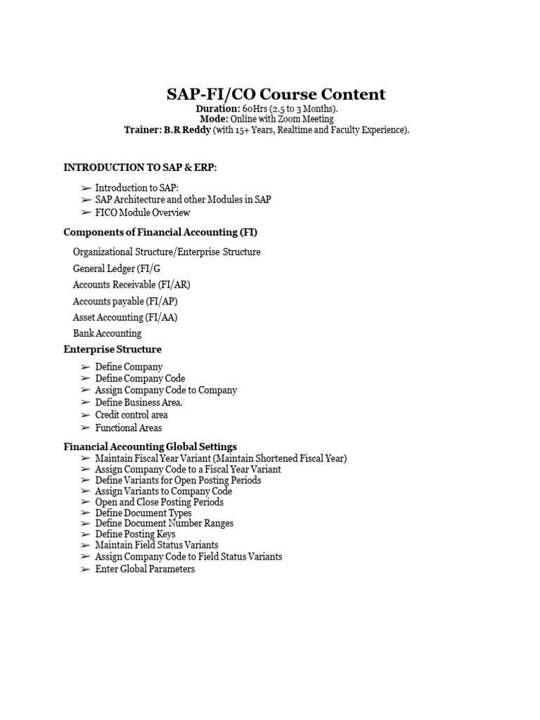 SAP-FICO Course Content | PDF | Depreciation | Payments