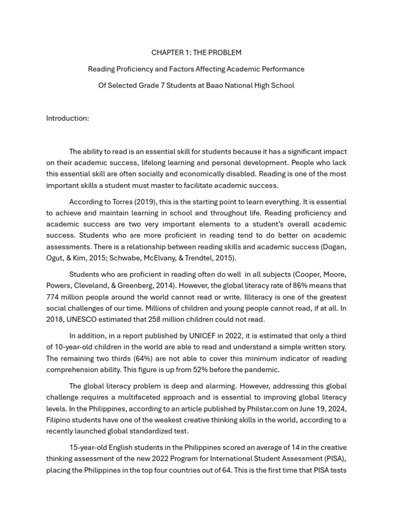 Chapter 1 Research Introduction | PDF | Literacy | Reading Comprehension