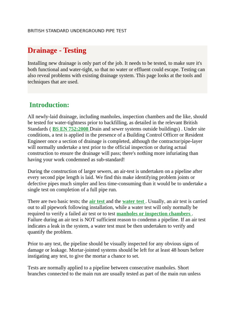 Underground Pipe Testing Standards | PDF | Pipe (Fluid Conveyance ...