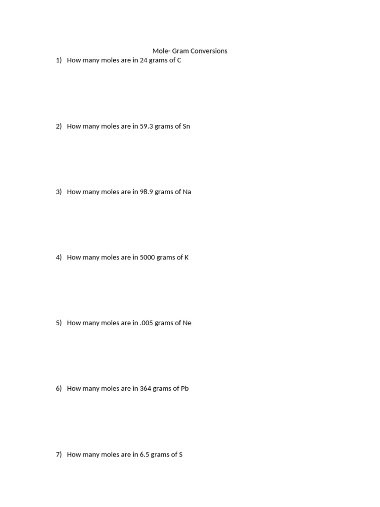 Mole - Gram Conversion | PDF