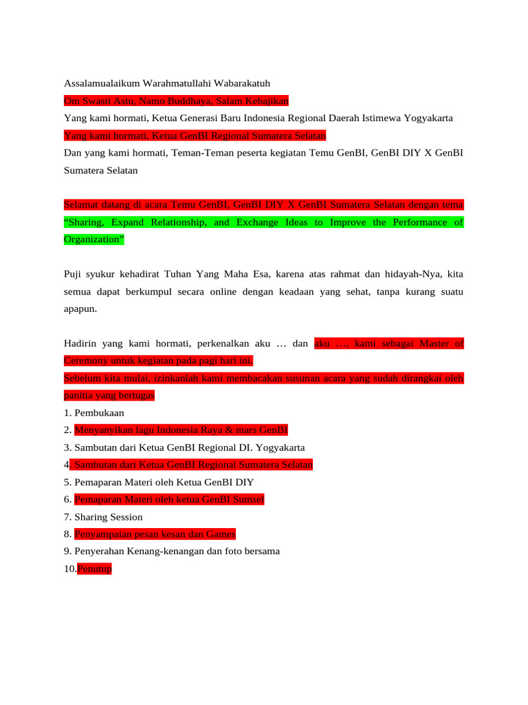 Teks MC Studi Banding Genbi DIY | PDF