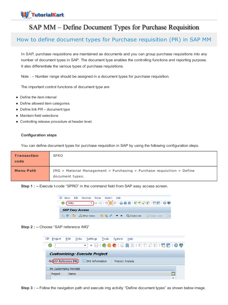Define Document Types For Purchase Requisition | PDF | Software | Computing