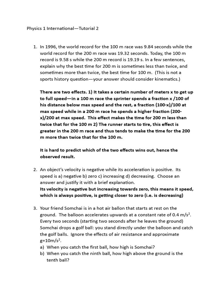 Tutorial 2_sol | PDF | Speed | Acceleration