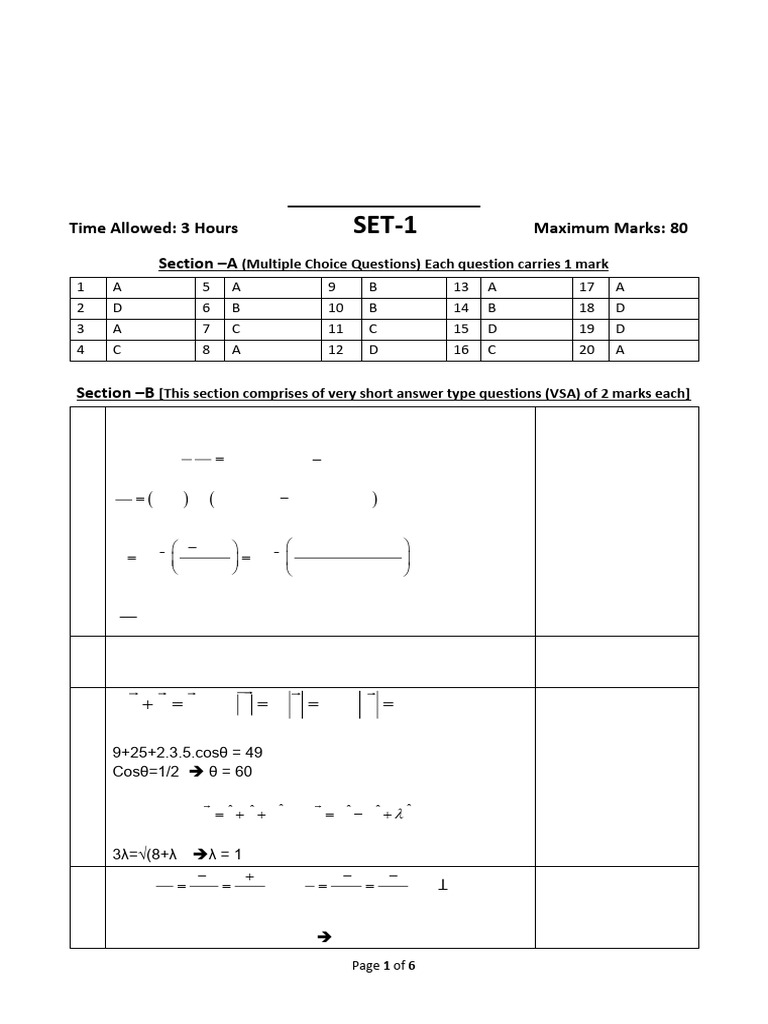 SET 1 MS MATHS CLASS XII PRE BOARD 24-25 | PDF | Mathematical Objects ...