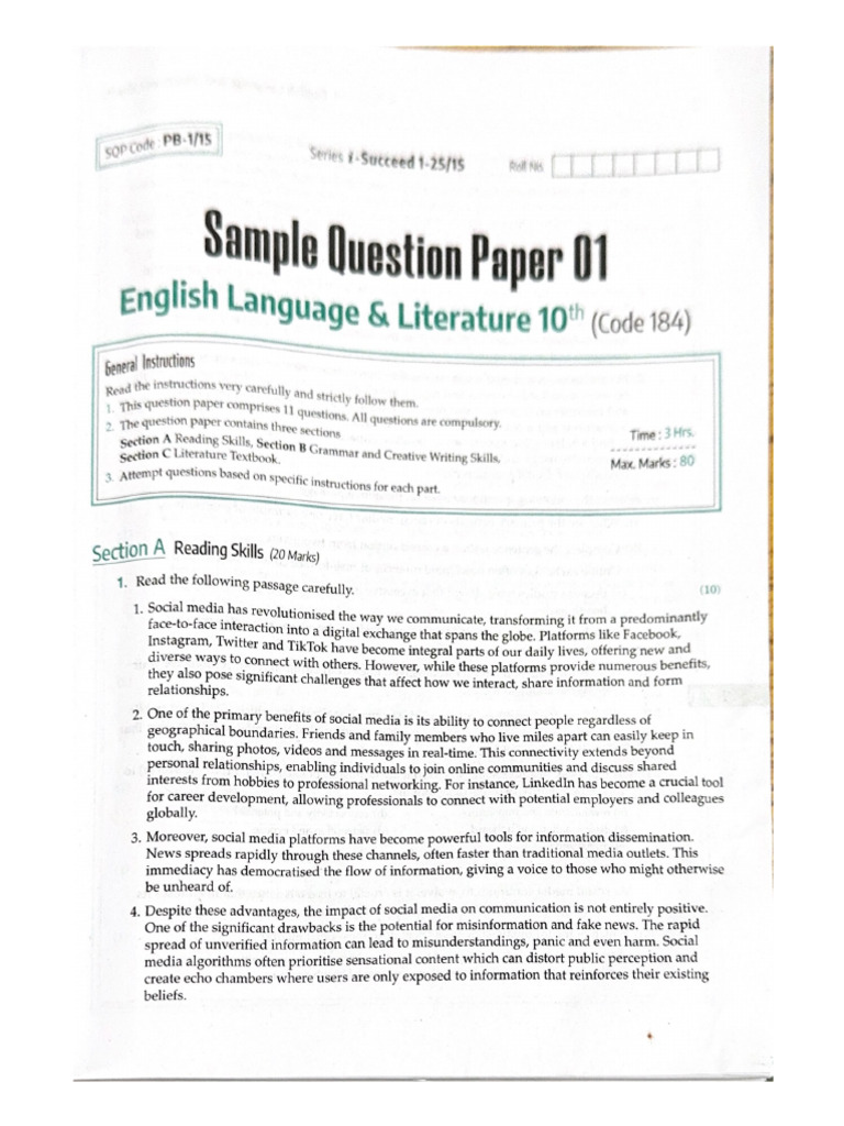 Sample Question Paper 01 | PDF