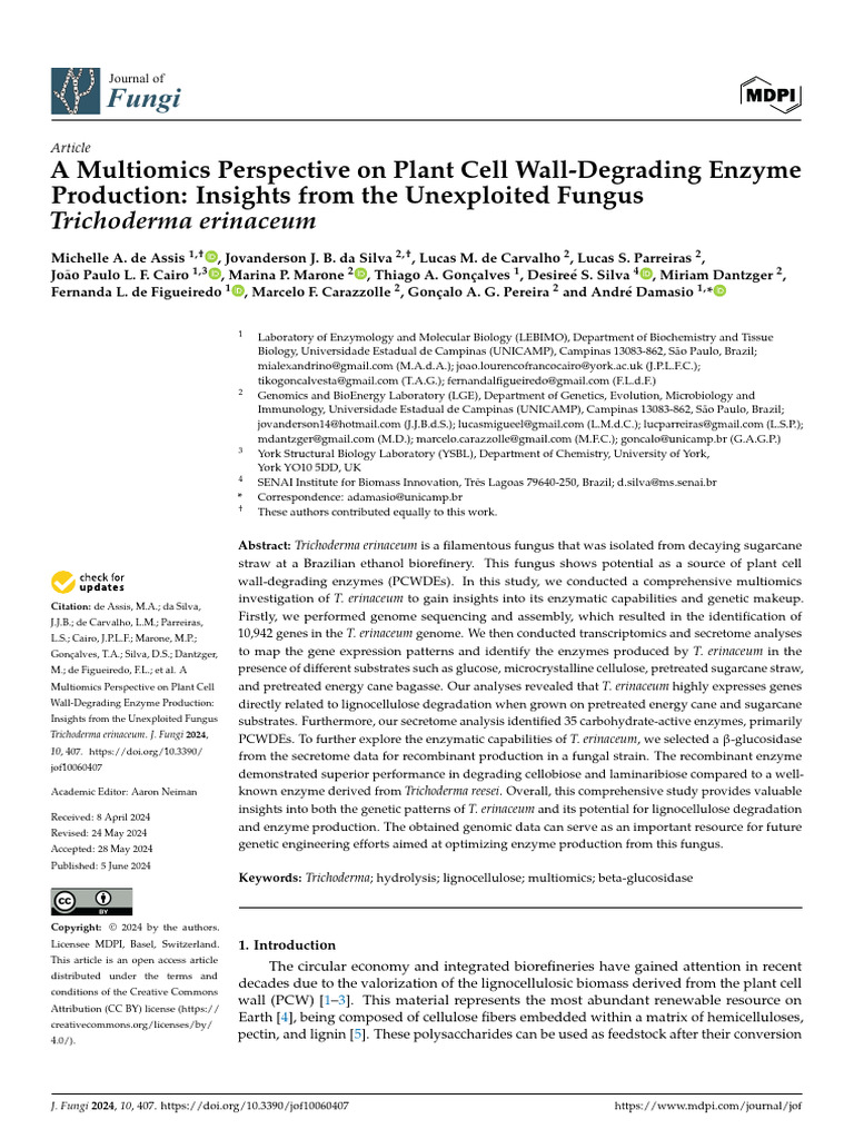 Assis Et Al 2024 a Multiomics Perspective on Plant Cell Wall-Degrading Enzyme | PDF | Mass ...