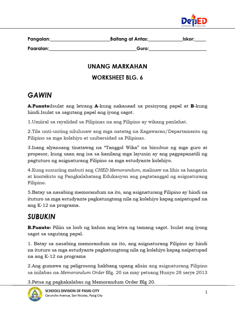 Fil12 q1 w6 Akademik | PDF