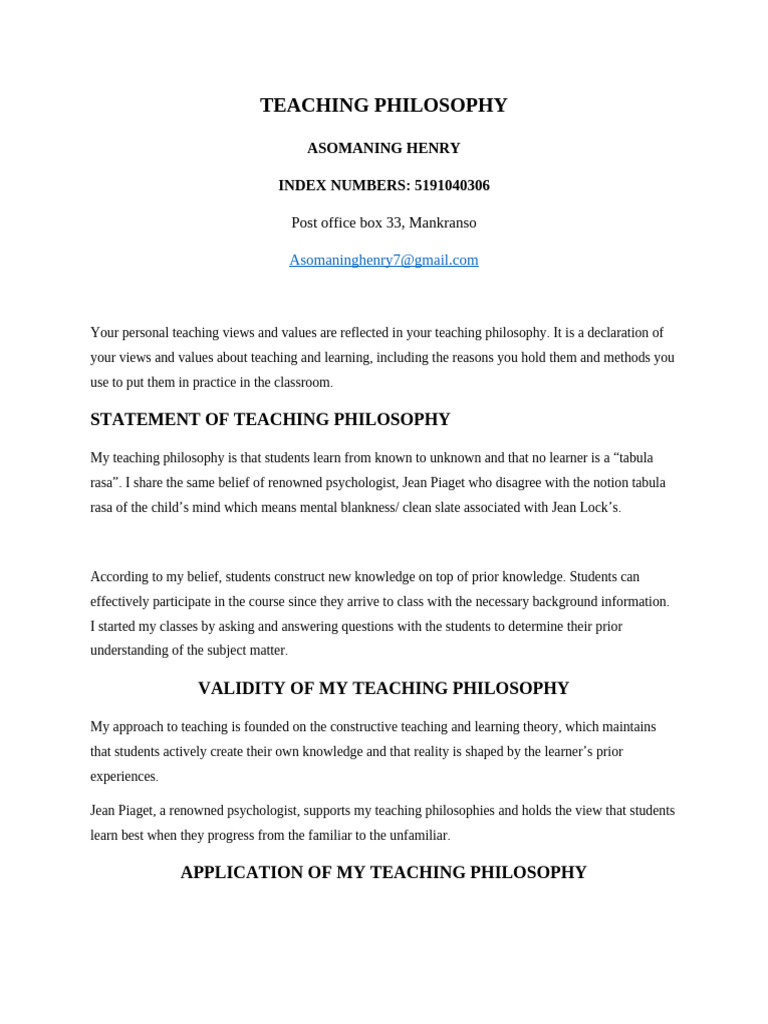 TEACHING PHILOSOPHY | PDF | Knowledge | Cognitive Psychology