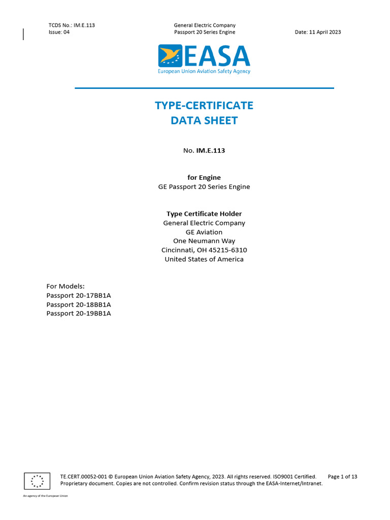 EASA_TCDS_IM.E.113_Passport_20_Issue_04 | PDF | Engines | Turbine