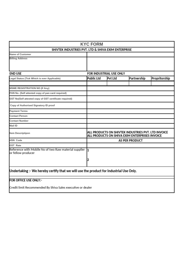 KYC Form for Industrial Clients | PDF