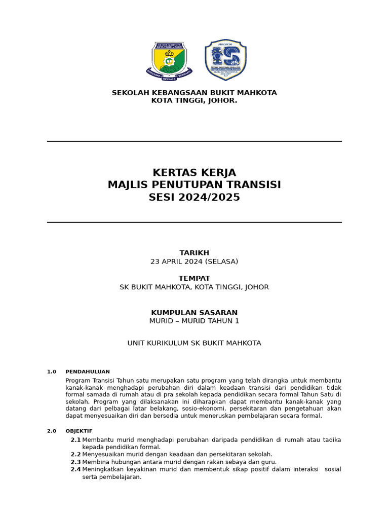 KERTAS KERJA PENUTUPAN TRANSISI 2024 | PDF