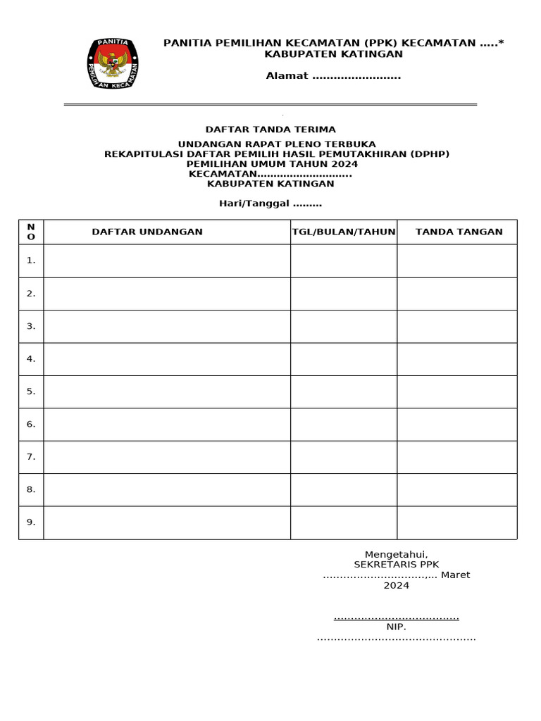 05 Draft Tanda Terima Undangan | PDF