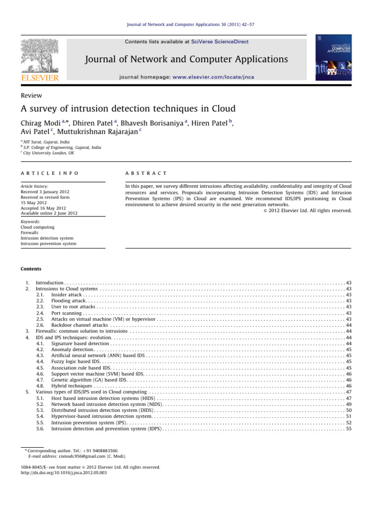 A Survey Of Intrusion Detection Techniques In Cloud Pdf Denial Of