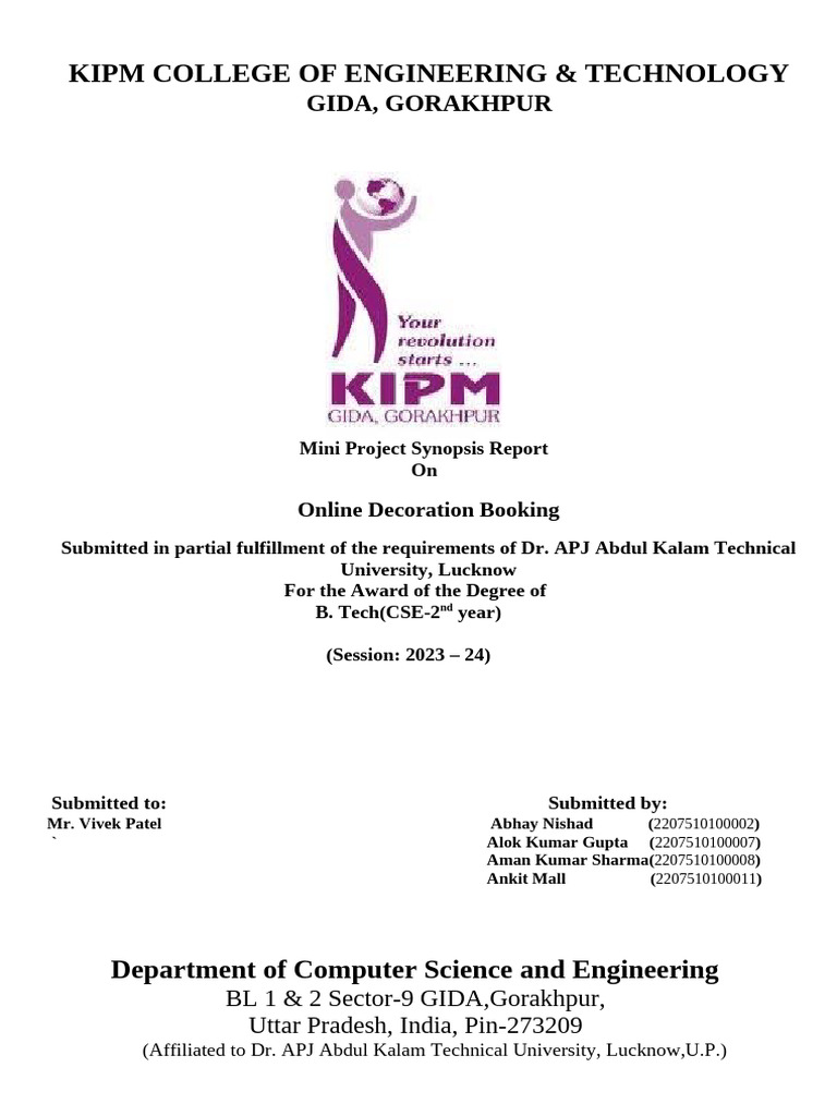 Final Synopsis Reportfront Page | PDF