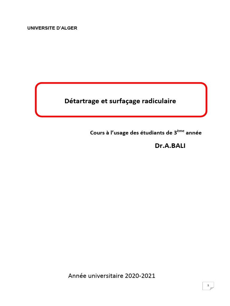Détartrage et Surfaçage Radiculaire | PDF | Bactérie | Parodontie