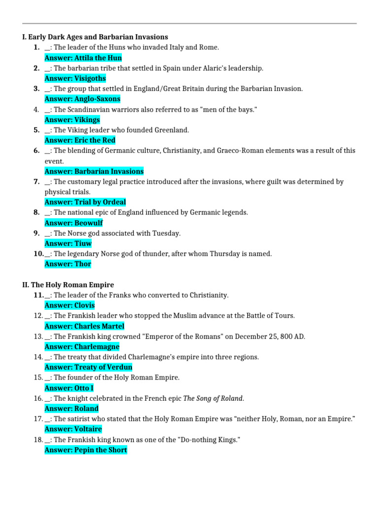 Medieval History Identification Test | PDF | Epic Poetry | Crusades