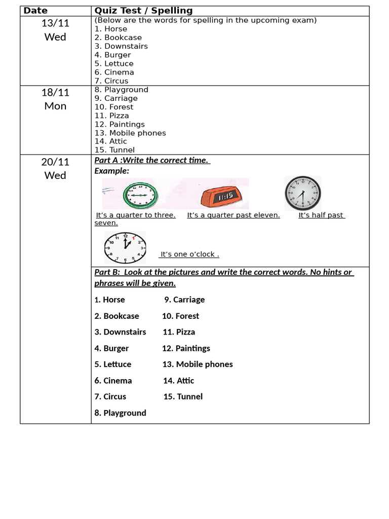 English Y3 Quiz Unit 9.1 PDF | PDF