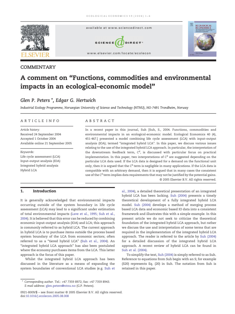 A Comment On Functions, Commodities and Environmental Impacts in An ...