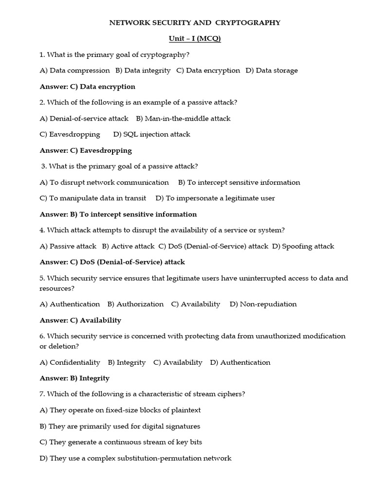 CNS MCQ UNIT-I | PDF | Security Technology | Cryptography