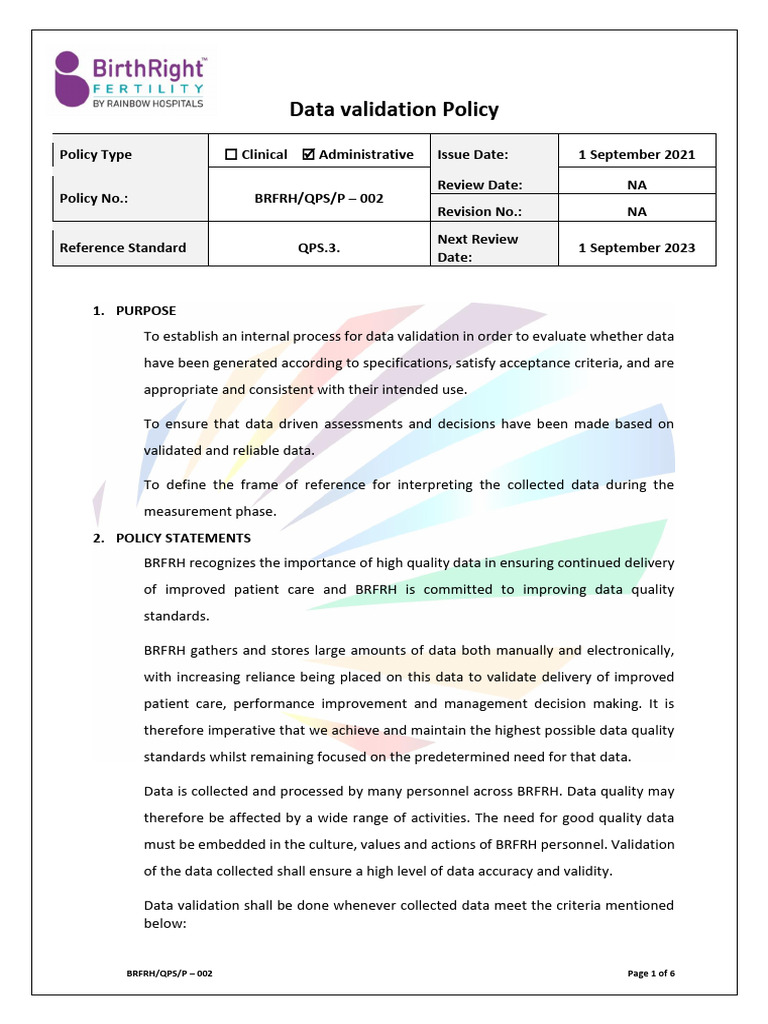 02 Data Validation Policy | PDF | Data Quality | Verification And ...