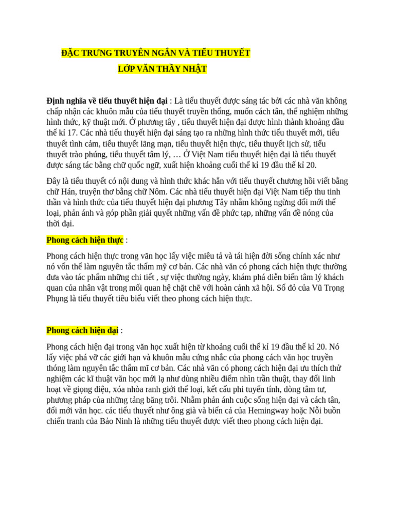 Dac Trung The Loai Tieu Thuyet Va Truyen Ngan 123 | PDF