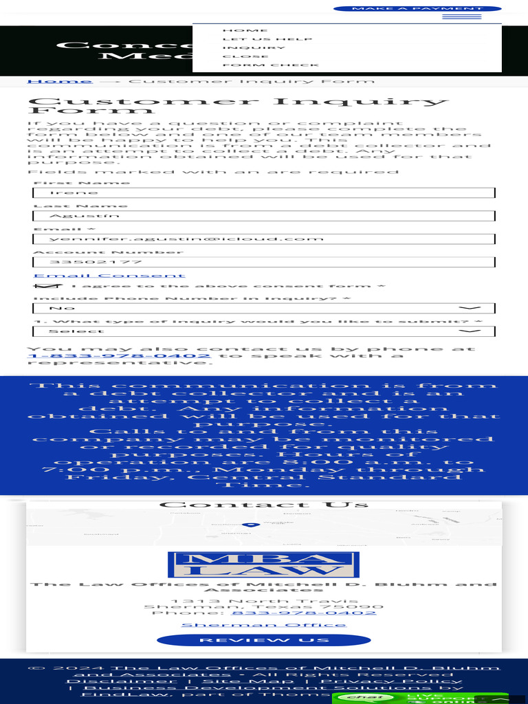 Customer Inquiry Form The Law Offices of Mitchell D. Bluhm and ...